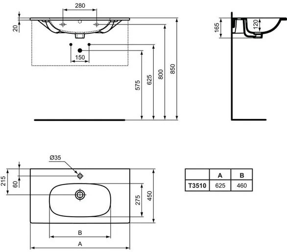 Ideal Standard Tesi Umyvadlo 60 cm, bílá T351001