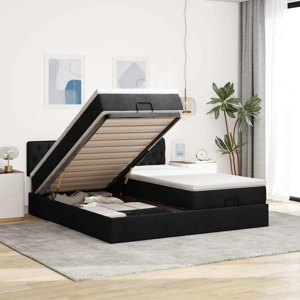 Osmanský rám postele s matrací černý 200x200cm textil 3312873