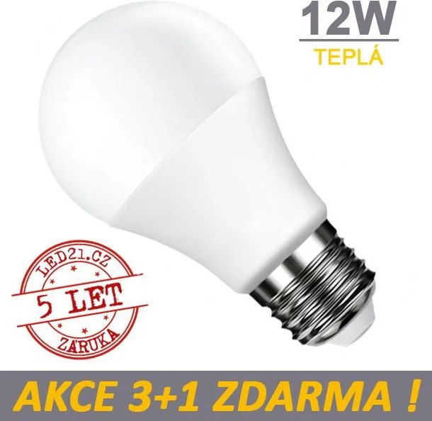 LED21 LED žárovka E27 12W 18xSMD2835 1055lm CCD TEPLÁ, 3+1 Zdarma