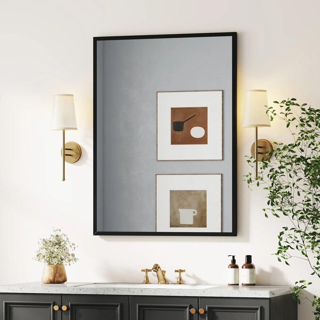 HOMCOM obdélníkové nástěnné zrcadlo 76×101 cm — černý MDF rám, do koupelny i obýváku