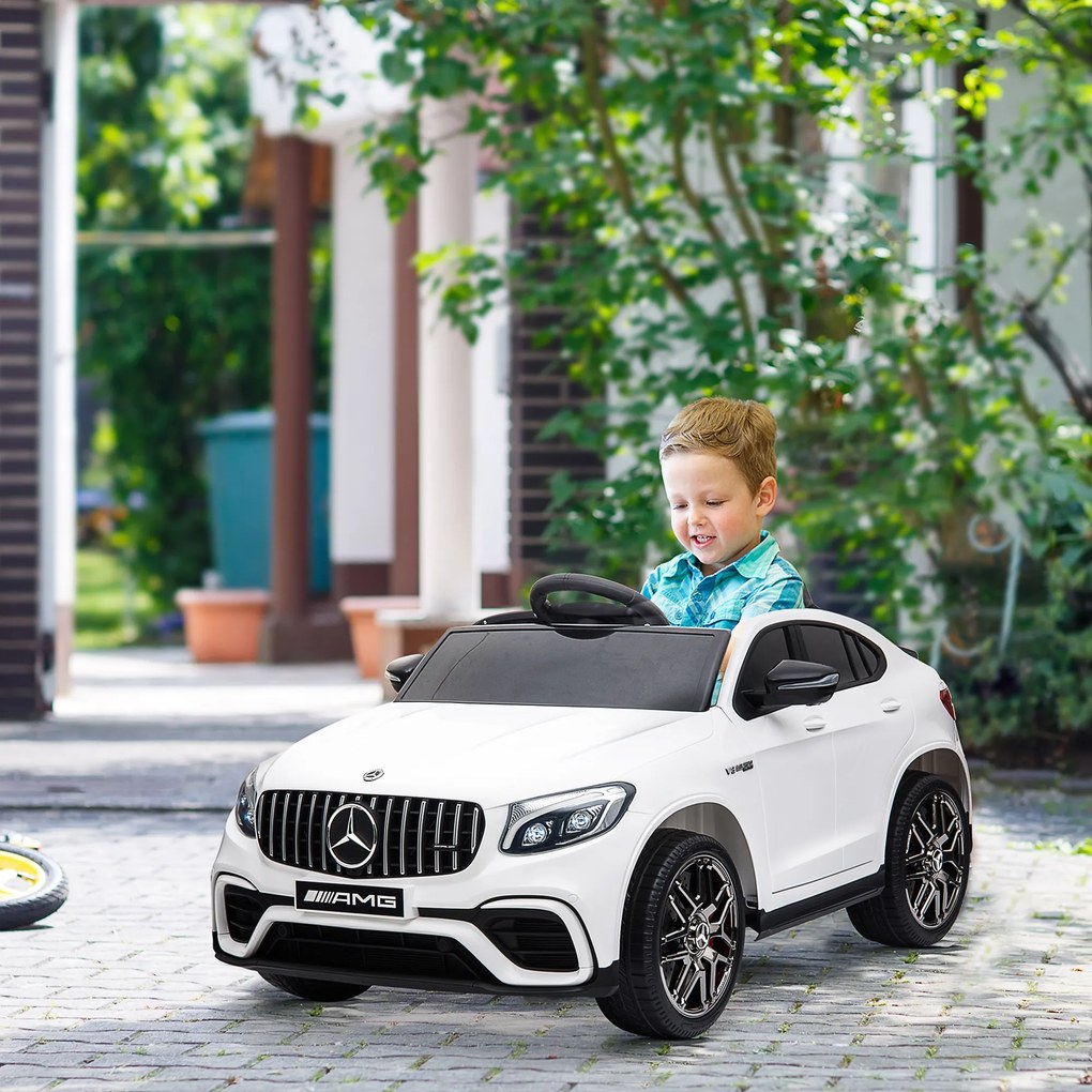HOMCOM 12V Mercedes-Benz AMG GLC63S COUPE dětské elektrické autíčko s dálkovým ovládáním a bezpečnostním pásem, 2 x 35W motory, bílé 115 x 70 x 55 cm…