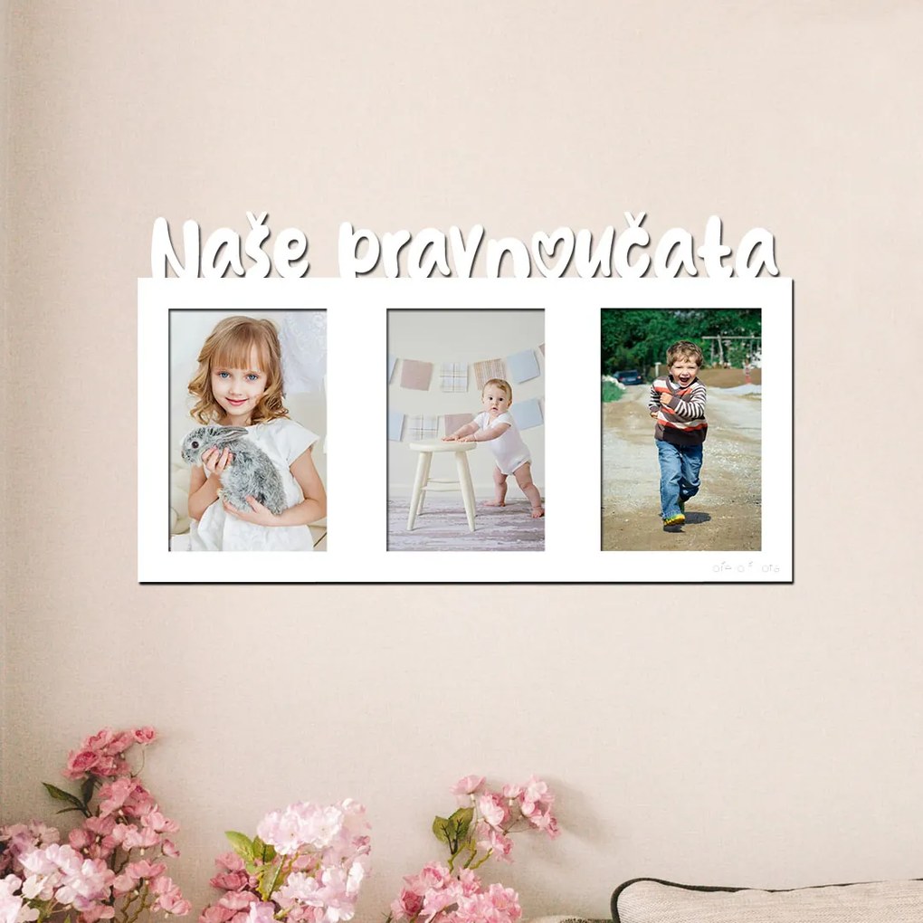 dřevo života Dřevěný fotorámeček Naše pravnoučata Zvolte barvu dekoru: Ořech, Zvolte velikost fotografie (cm): 13x18, Počet fotorámečků: 3