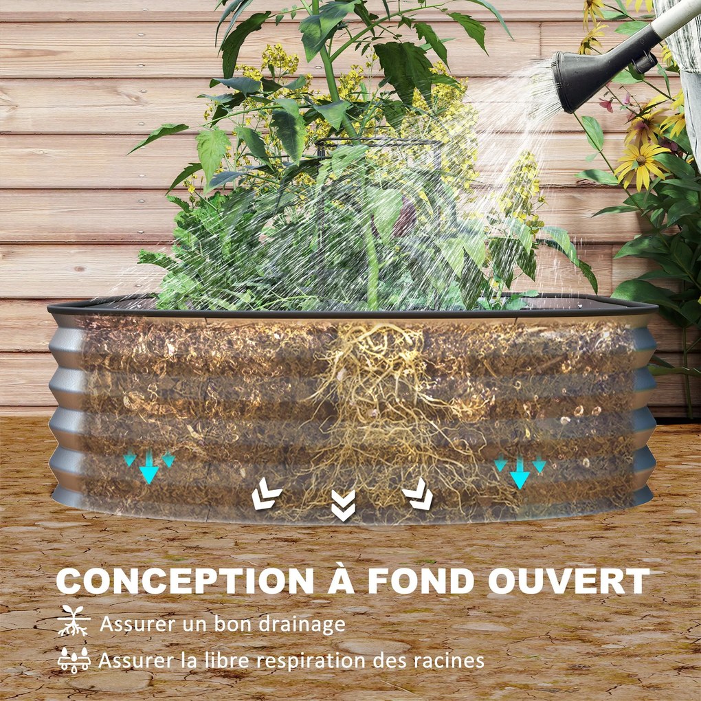 Outsunny Sada 2 Zvednutých Zahradních Truhlíků z Pozinkované Oceli, Sada Zahradního Lůžka, Gumový Okraj a Otevřené Dno, pro Zeleninu, Ovoce, Květiny,…