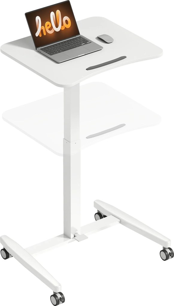 HOMCOM výškově nastavitelný stojací stůl 75–114 cm — mobilní stolík na notebook s naklápěcí deskou, bezpečnostní zarážkou, ocelovým rámem, pneumatické