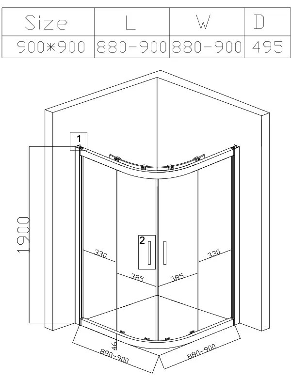 BPS-koupelny Čtvrtkruhový sprchový kout HYD-RK101B 90x90 cm chrom/transparent + vanička HYD-RSV-SXL01B černá