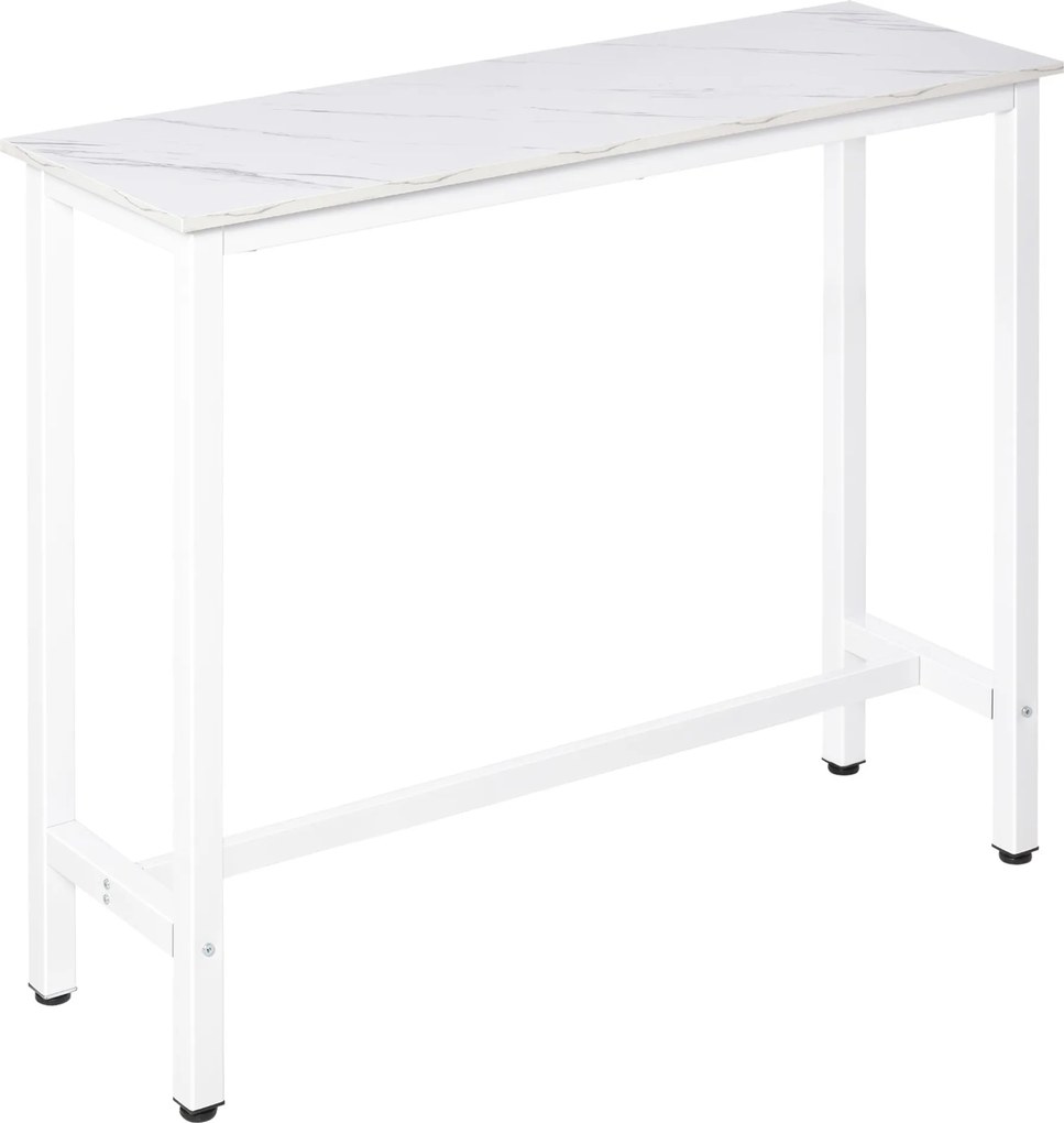 HOMCOM Barový Stůl Vysoký Stůl s Melaminovou Deskou v Mramorovém Efektu a Ocelovými Nohy Moderní Styl pro Kuchyň, Kavárnu a Jídelnu 120x40x100 cm Bílá