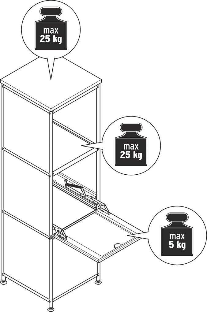 Tchibo - Úzká kovová komoda »Cn3« s dřevěnou deskou a 2 výklopnými dvířky - barva: bílá