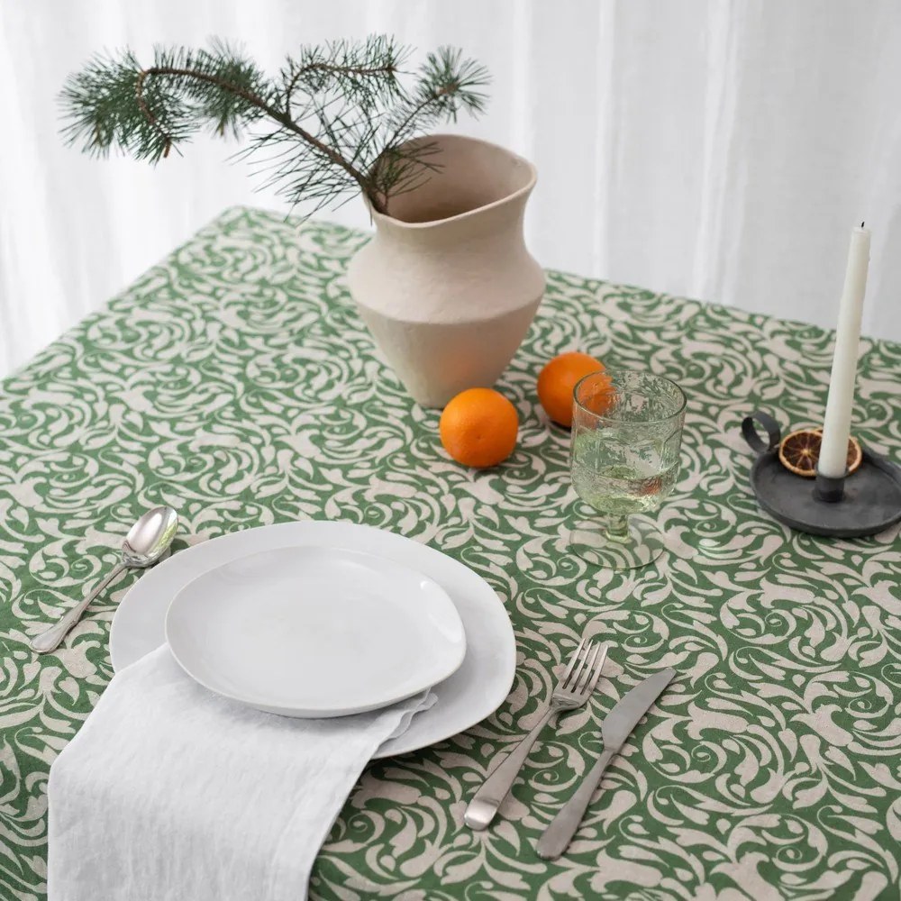 Lněný ubrus 140x140 cm Evergreen Damask – Linen Tales