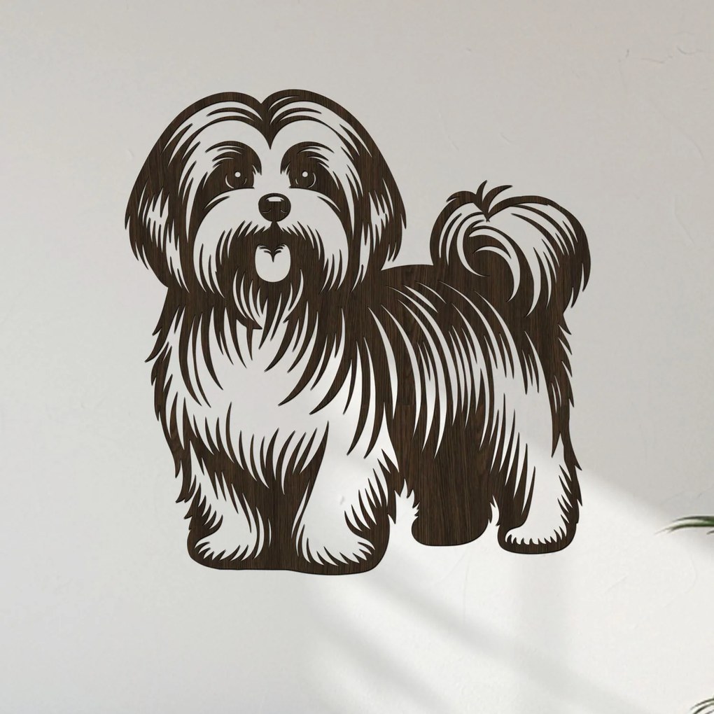 dřevo života Dřevěný obraz Havanský psík (Havanese) Zvolte rozměr (cm): 57x60, Zvolte barvu dekoru: Černá
