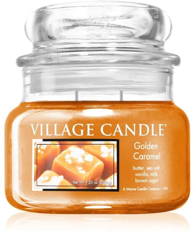 Village Candle Golden Caramel vonná svíčka (Glass Lid) 262 g