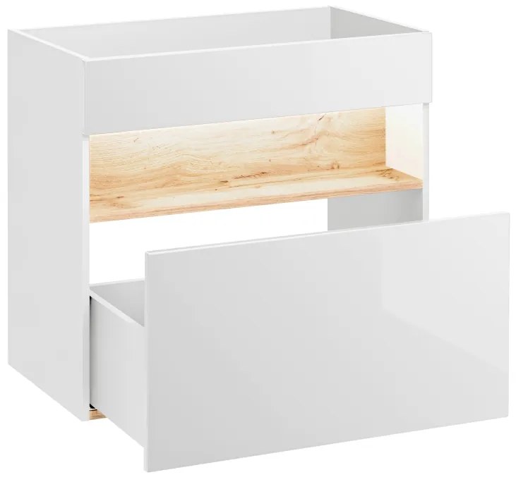 COMAD Závěsná skříňka s umyvadlem - BAHAMA 820 white, šířka 60 cm, matná bílá/lesklá bílá/dub votan