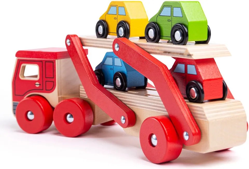 Bigjigs Toys Dřevěný kamion s auty