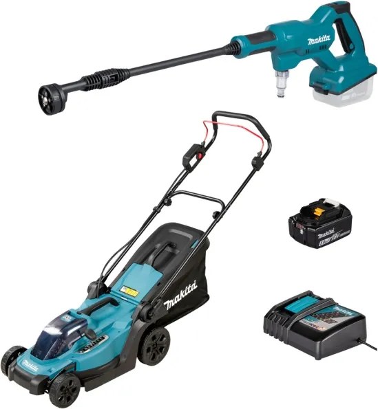 Makita DLX2583T aku set DLM330 aku sekačka a DHW180 aku tlaková myčka Li-ion 18V LXT 1x5Ah