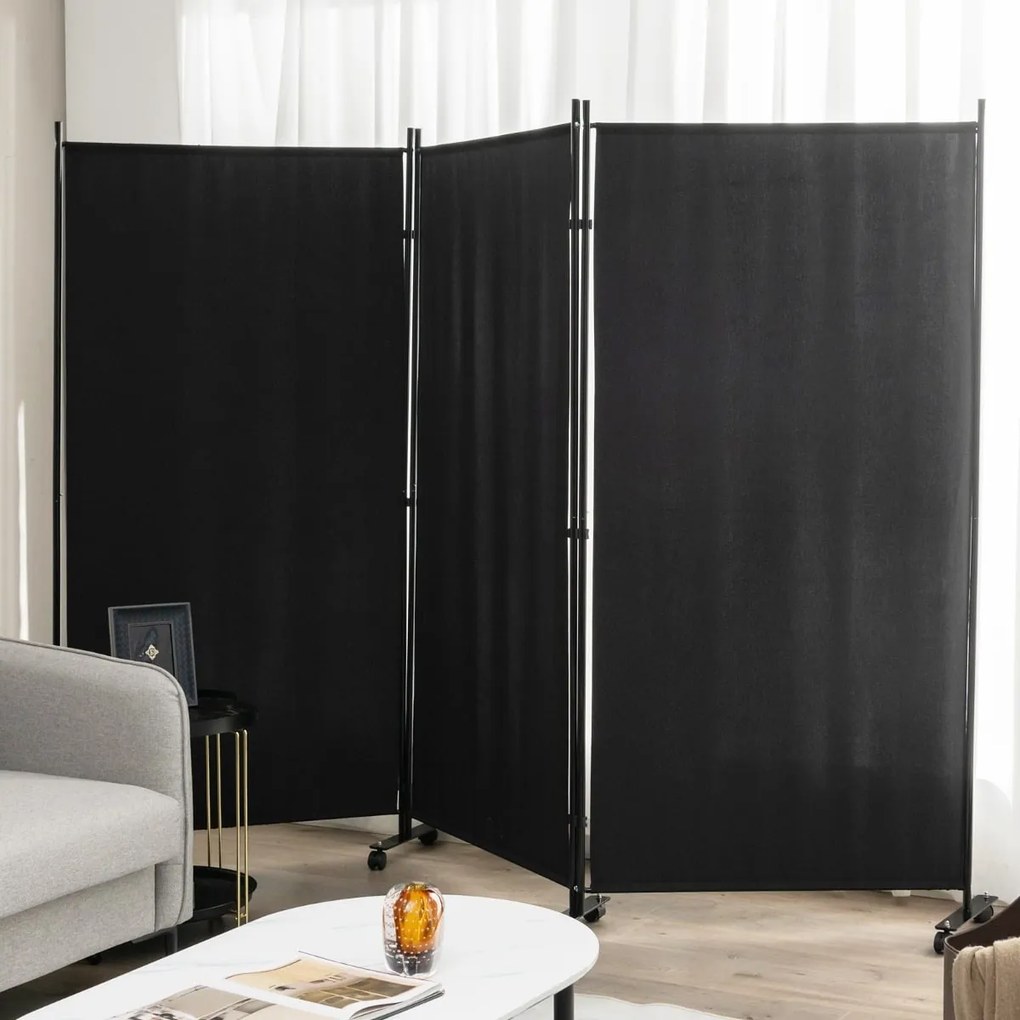 Costway 180 cm dělicí příčka na kolečkách Skládací zástěna s 3 volně