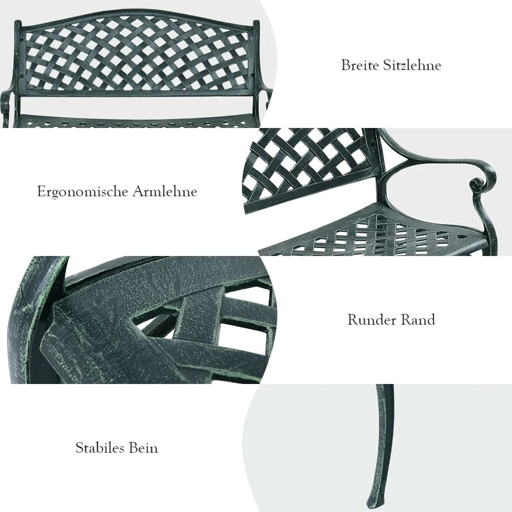 Costway Zahradní lavice hliníková s područkami antická – 103 × 55 × 82 cm