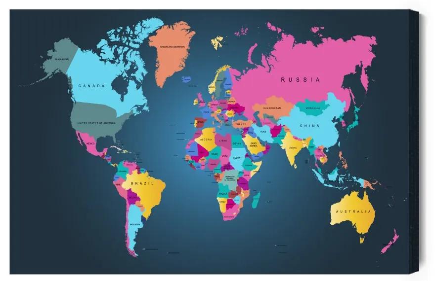 Obraz Vícebarevná Mapa Politického Světa Nedostatek Nedostatek Plátno Canvas 120x80