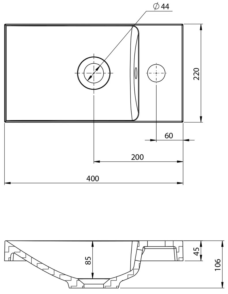 Sapho Sapho, AGOS betonové umyvadlo 40x22cm, levé/pravé, antracit lesk, AS40016
