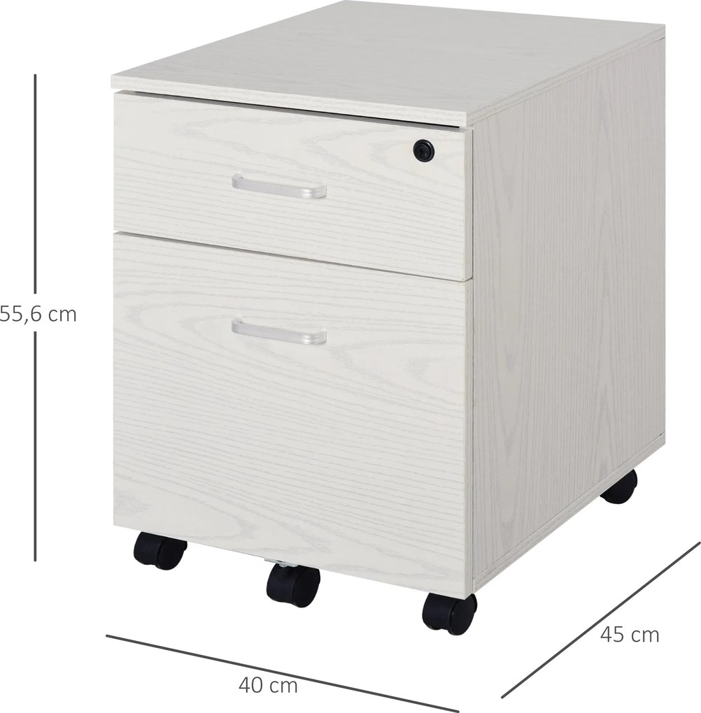 Mobilní šanón od Vinsetto pro A4 soubory s kolečky, závěsný šanón s 2 zásuvkami a zámkem 40x45x55,6 cm Bílý