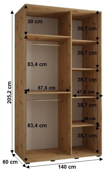 Šatní skříň YVONA 1 - 140/60 cm, bílá / černá