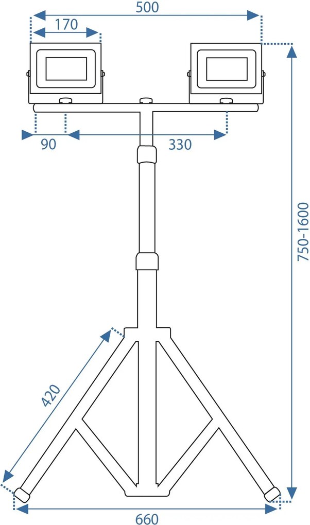 Toolight Rea, Halogen LED budowlany na statywie RSL005-2x50N, OSW-10204