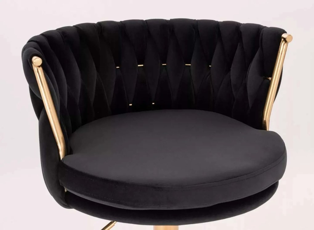 LuxuryForm DESIGN Otočná židle LYON VELUR na zlaté podstavě s kolečky - černá