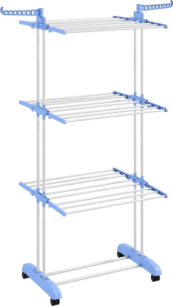 HOMCOM Věžový sušák 73 x 64 x 177 cm výsuvný s kolečky 4 úrovně pro vnitřní i venkovní použití ocelově modrý | Aosom.de