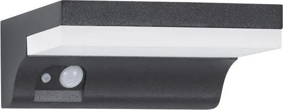 NV 9190101 Venkovní nástěnné svítidlo DYN antracitový hliník a akrylový difuzor LED 1.5W 3000K 3.7V 110st. IP65 solární / vypínač na těle / pohybové čidlo - NOVA LUCE