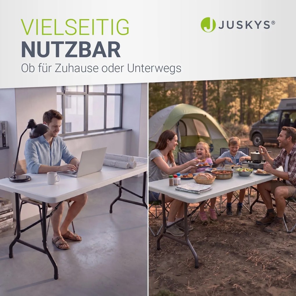Juskys Skládací zahradní stůl Easyfold 180 × 74 cm Barva: Bílá