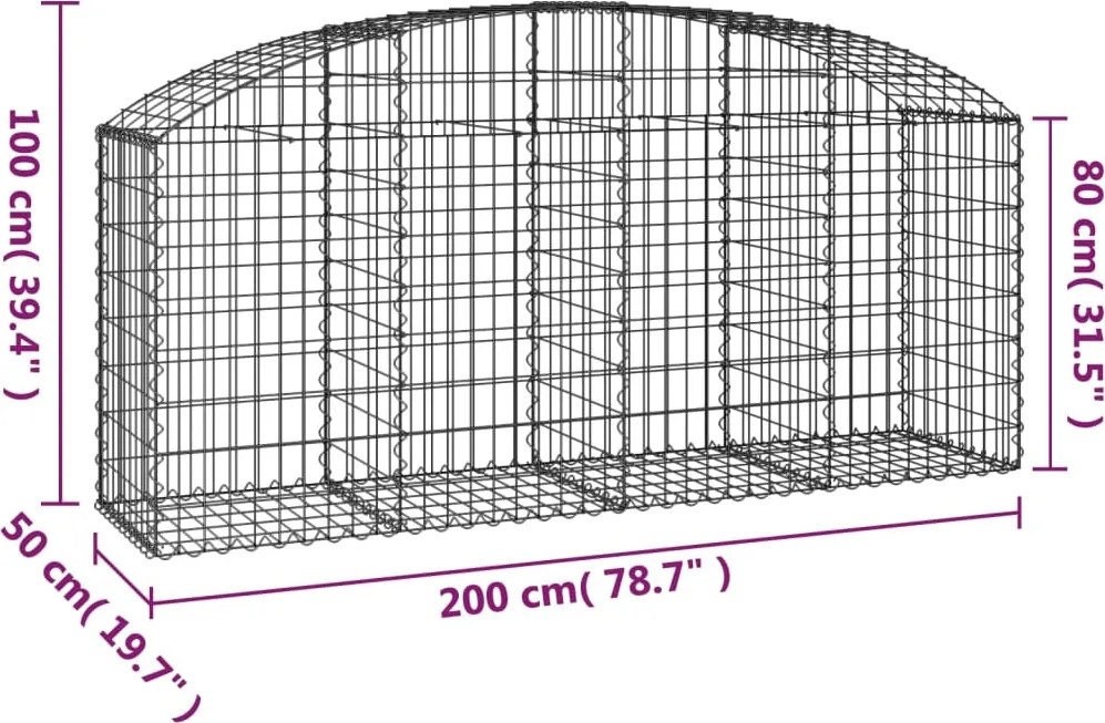 Klenutý gabionový koš 200 x 50 x 80/100 cm pozinkované železo 153474