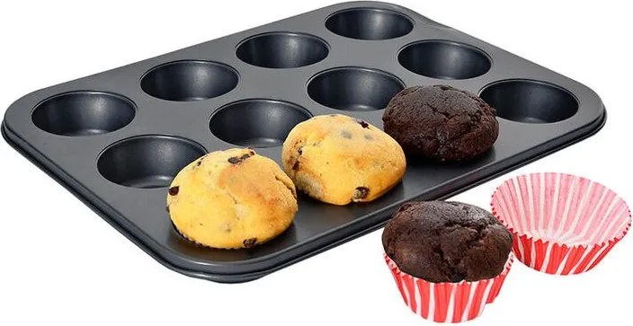 Kovová forma na 12 muffinů s papírovými košíčky 72 ks
