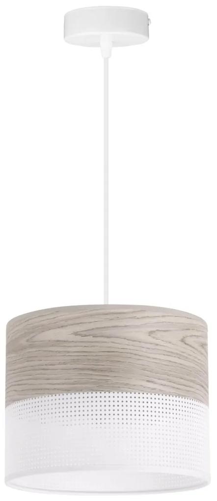 Závěsné svítidlo Wood, 1x světle béžová dubová dýha/bílé plastové stínítko, (fi 20cm)