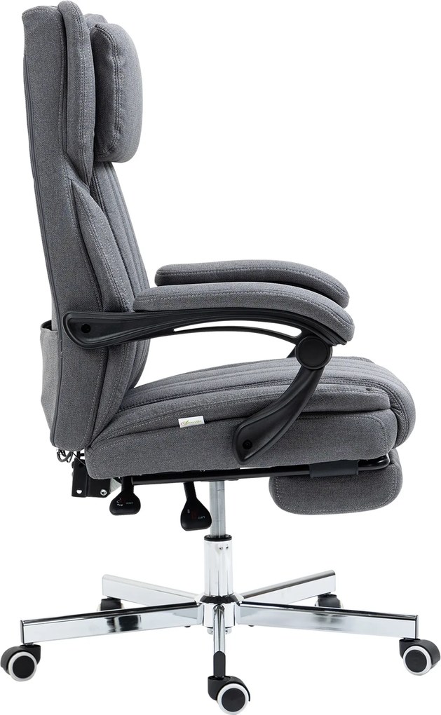 Kancelářská židle Vinsetto s 5 masážními režimy ergonomická kancelářská židle s funkcí polohování výškově nastavitelná podnožka vzhled lnu šedá