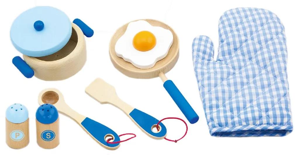 Dětské dřevěné nádobí Viga-snídaně modré Modrá
