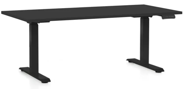 Výškově nastavitelný stůl OfficeTech D, 160 x 80 cm, černá podnož, černá