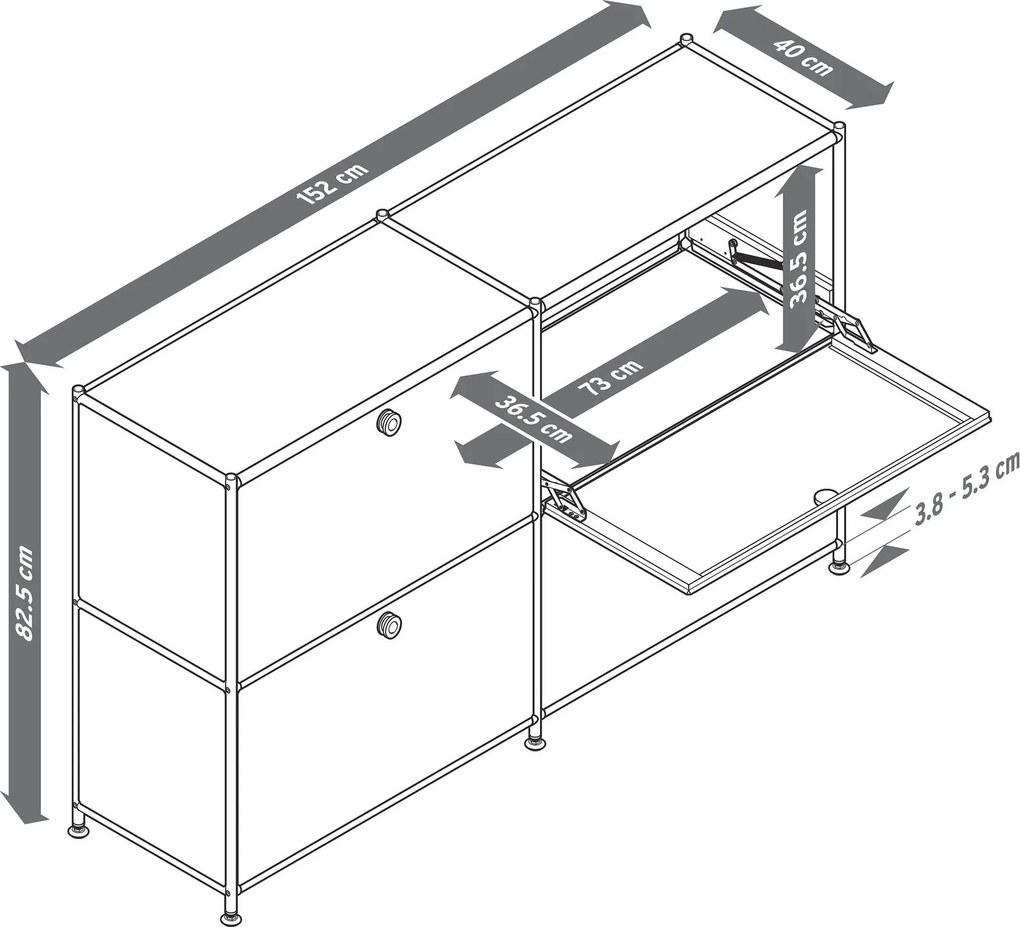 Tchibo - Kovová odkládací skříňka »Cn3« se 4 výklopnými dvířky - barva: chrom
