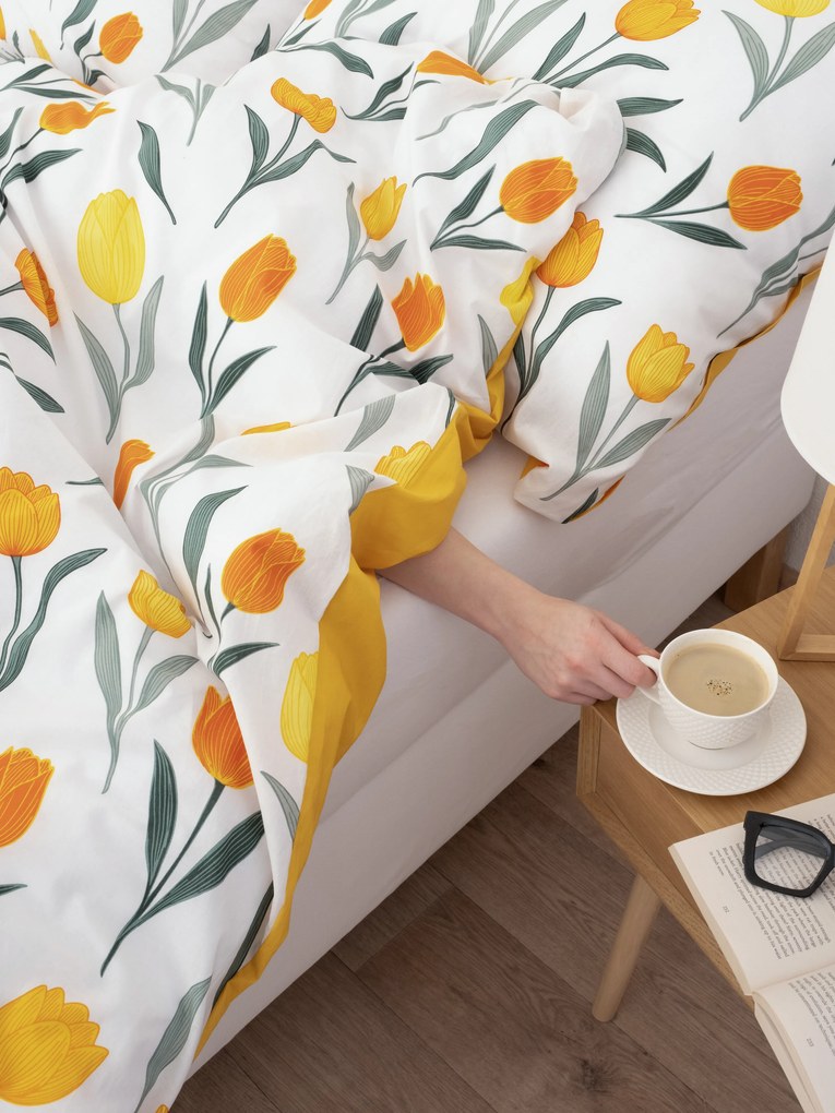 MK Lůžkoviny Francouzské bavlněné povlečení Renforcé - Květy tulipánů oranžové 220 × 200 cm, 2ks 70 x 90 cm
