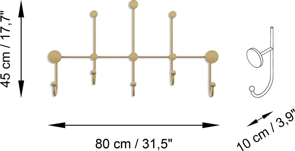 Nástěnný kovový věšák Iyon 80 cm zlatý