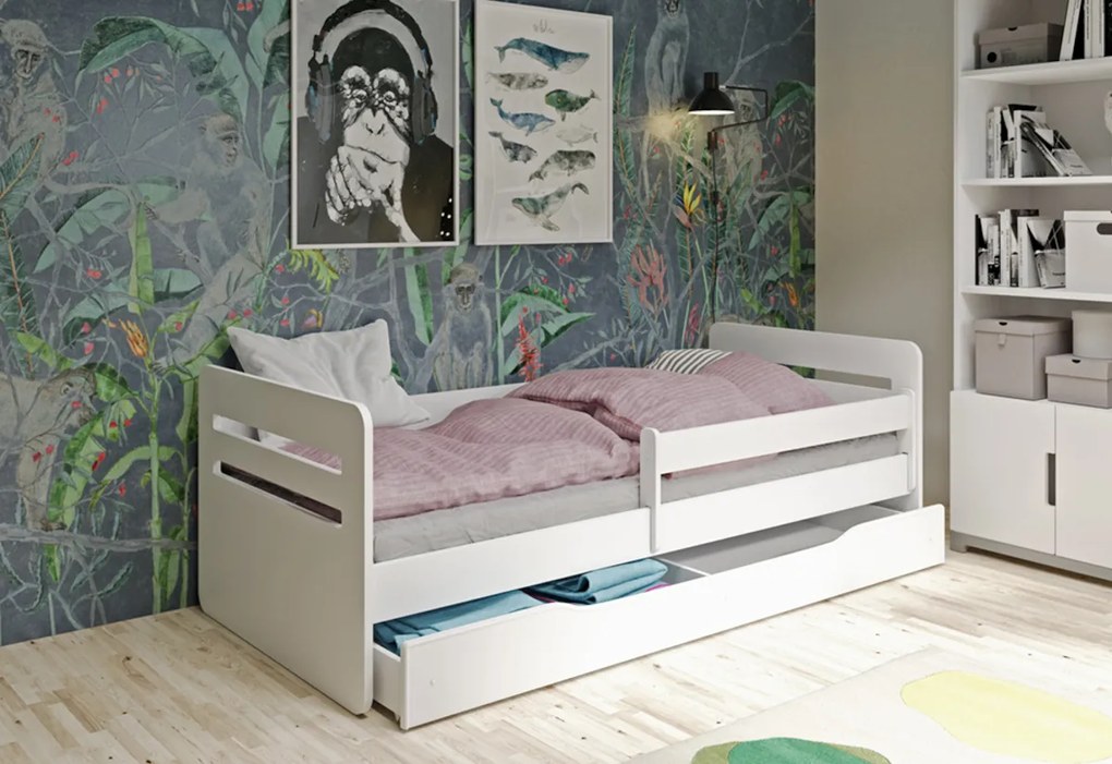 Dětská postel TOMI + matrace + úložný prostor, 80x160, bílá