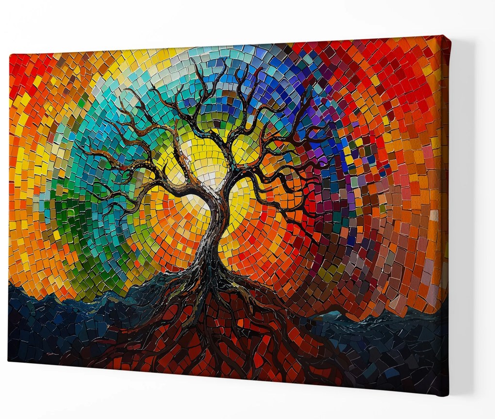 Obraz na plátně - Strom života Sluneční mozaika FeelHappy.cz Velikost obrazu: 120 x 80 cm