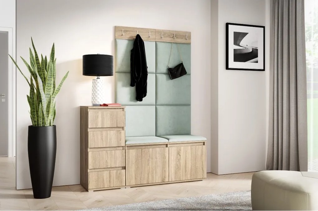 Eka Předsíňová stěna s čalouněnými panely Trinity 34 - Sonoma /Světlá zelená 2321