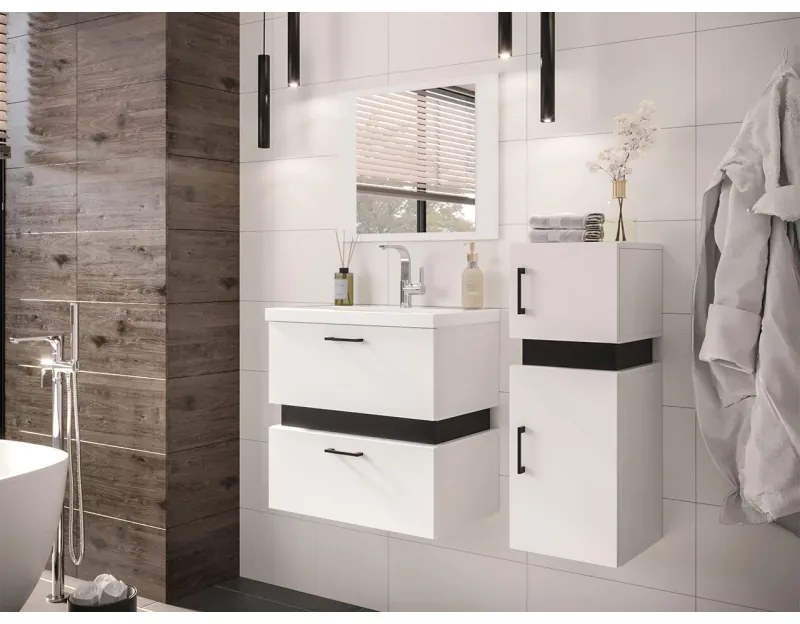 Koupelnový nábytek Torvaldi IV, Sifon k umyvadlu: ne, Barva: bílá / bílá + černý mat, Baterie: ne