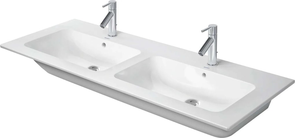 Duravit ME by Starck - Dvojumyvadlo 130x49 cm, s přepadem, 2 otvory pro baterie, DuraShield, matná bílá 233613AC00
