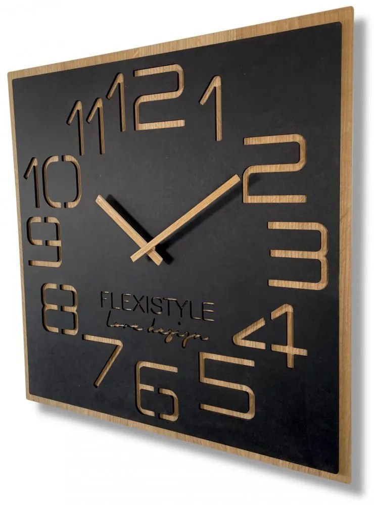 Designové nástěnné hodiny v luxusní kombinaci dřeva a černé barvy 60 cm