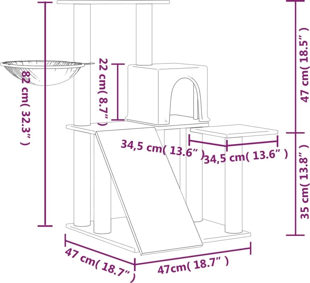 vidaXL Škrabadlo pro kočky se sisalovými sloupky 82 cm [171661] Barva: světle šedá