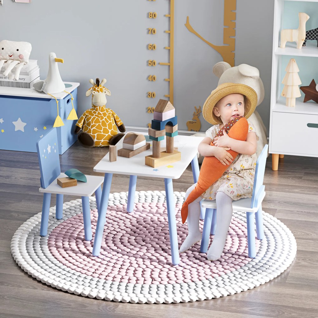 HOMCOM Dětský stůl a 2 židle Sada Dřevěný stůl se židlemi pro děti 2-4 roky Stůl 60x40x43 cm a židle 28x26x48 cm do ložnice nebo obývacího pokoje Bíl…