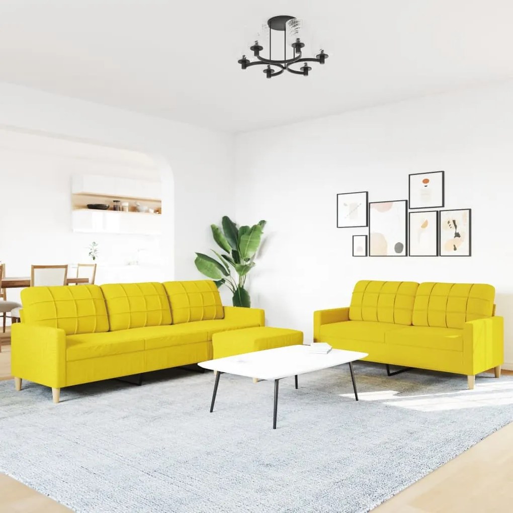 3dílná sedací souprava s podnožkou světle žlutá textil 3278332