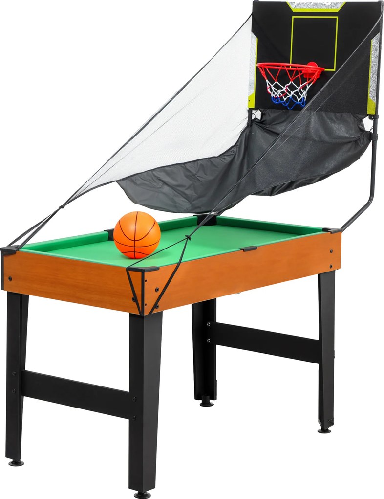 SPORTNOW 5-v-1 víceherní stůl, 53 díly příslušenství, stolní fotbal, stolkohokej, stolní tenis, billiard, basketbal, ořech