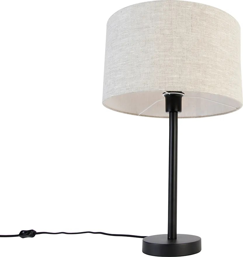 Moderní stolní lampa černá s lněným stínidlem světle šedá 35 cm - Simplo