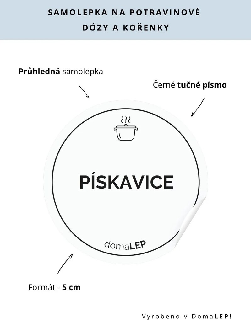 Samolepka na kořenky PÍSKAVICE průhledná 5 cm tučné písmo