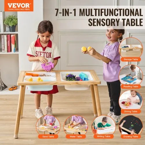 Kids Sensory Stůl Vnitřní dřevěný hrací pískový vodní stolek se 3 úložnými